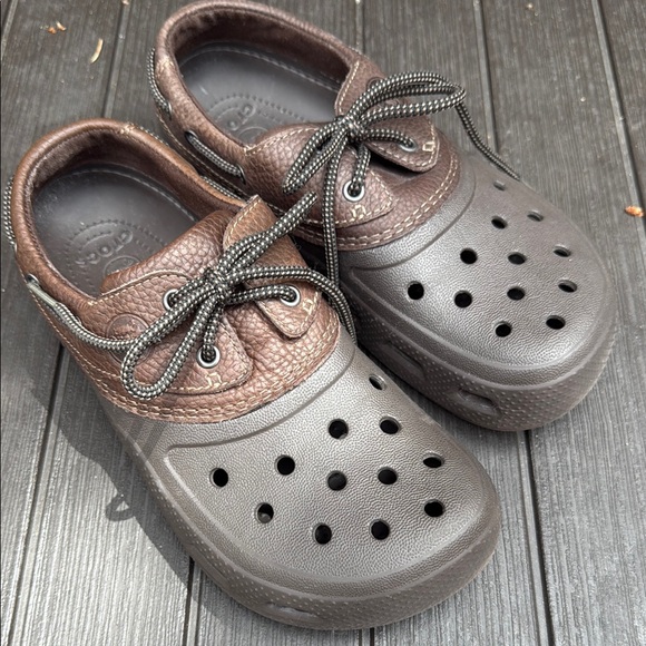 CROCS | Shoes | Crocs Brown Leather Sandal Boat Shoes With Laces ...